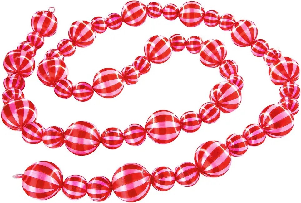 X-MAS Girlanda pruhované koule 180 cm - růžová/červená