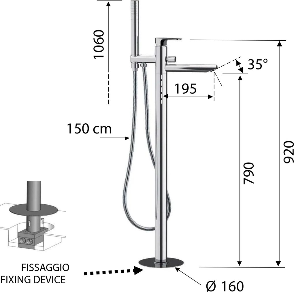 Sapho, SPY vanová baterie s připojením do podlahy, černá matná, PY21/15