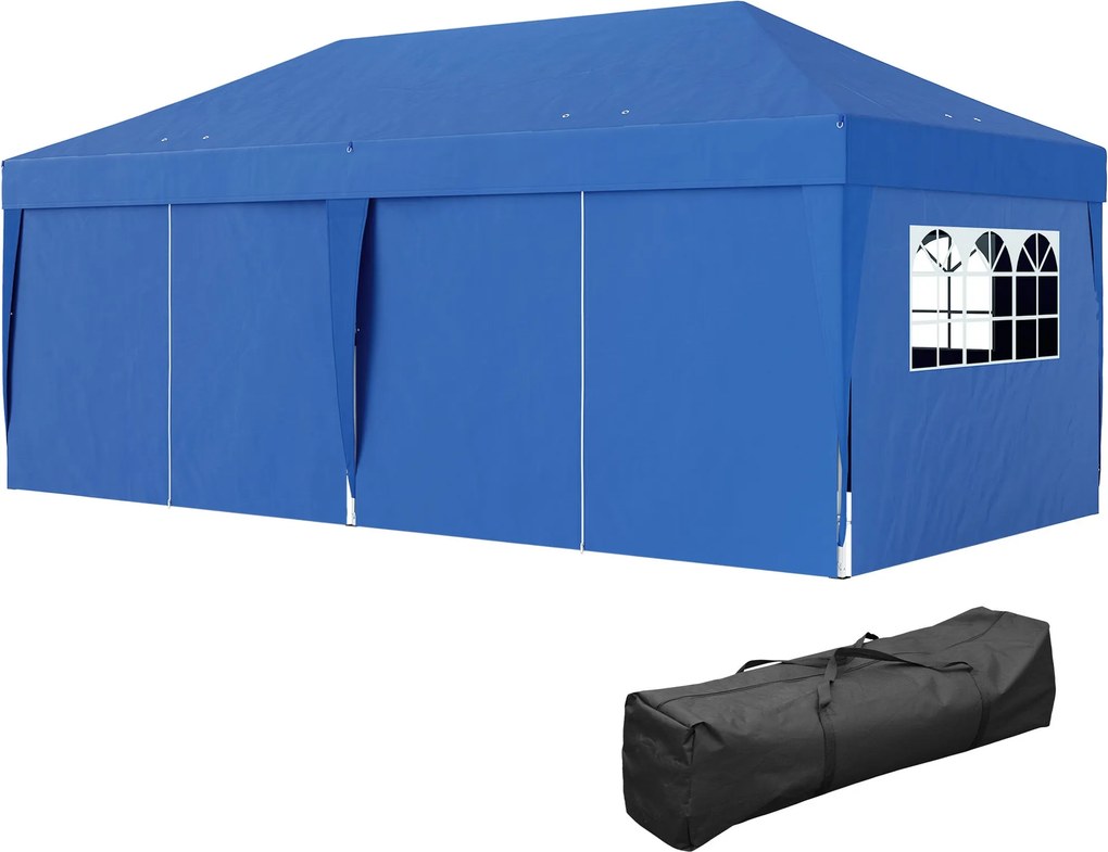 Outsunny Zahradní Altán Skládací Pop-Up Altán 3 x 6 m s 6 Bočními Stěnami, Odkapávacími Otvory, Včetně Nosného Úložného Pytle, Skládací Stříška pro Ke
