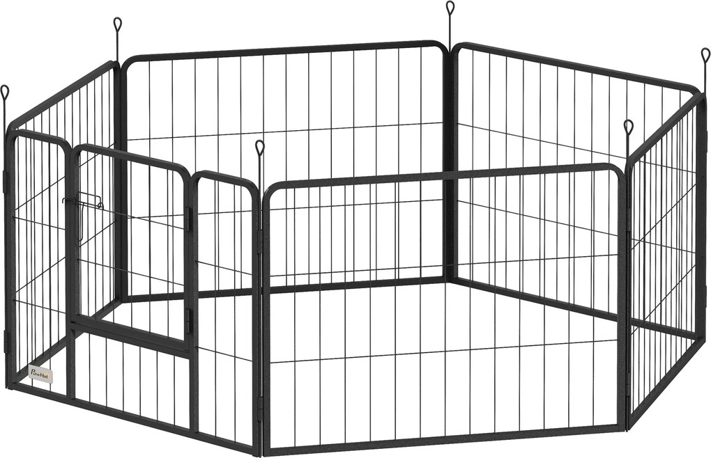 PawHut Ohrádka pro štěňata 60 cm vysoká, 6-dílná ohrádka pro psy, DIY ohrádka se dveřmi, volně se pohybující prostor pro malé psy, ocel, šedá | Aosom