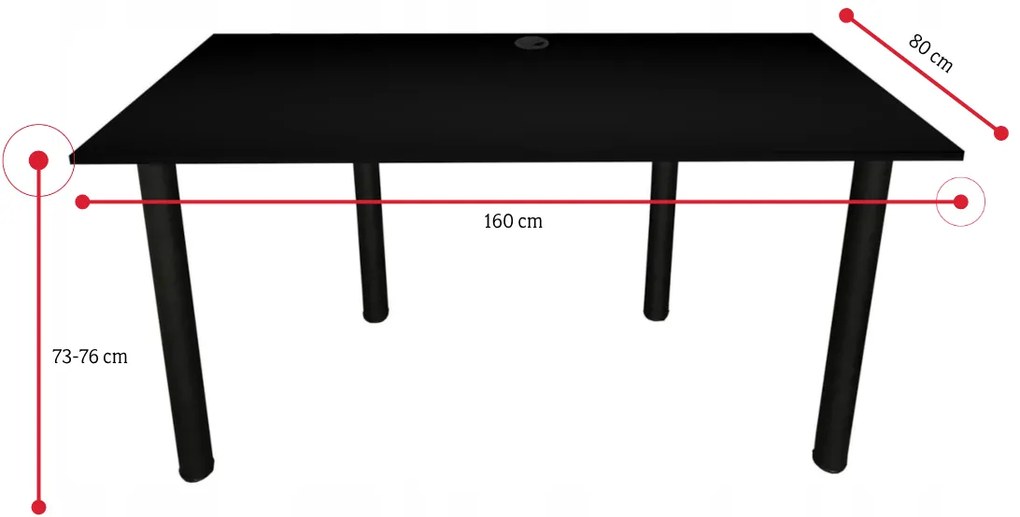 Počítačový herní stůl BIG B2 s LED , 160x73-76x80, bílá/černé nohy + USB HUB