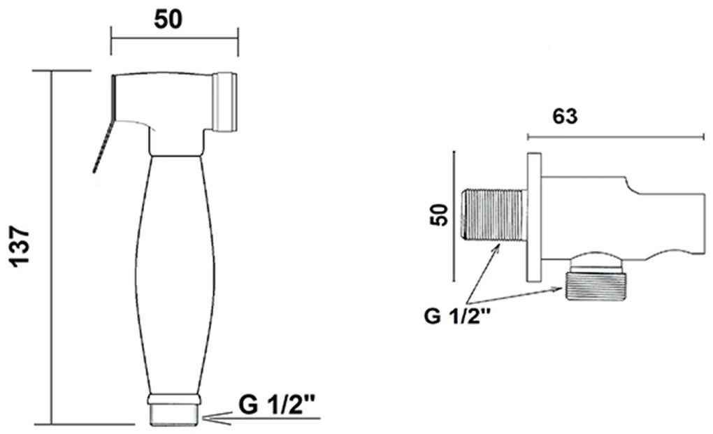 Reitano Rubinetteria, Bidetová sprcha retro s hadicí a držákem sprchy s vyústěním, bronz, 9106