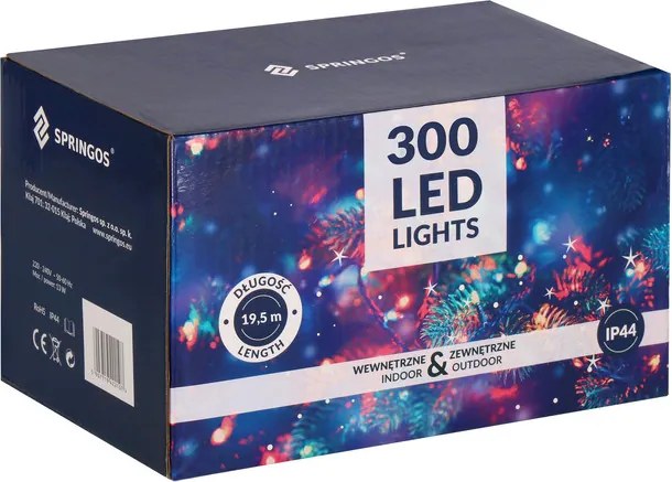 LED světelný řetěz - 25,5m, 300LED, IP44, multicolor
