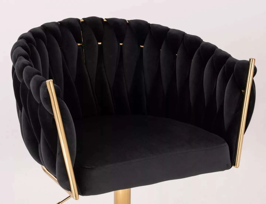 LuxuryForm DESIGN Barová židle NORDEN VELUR na zlaté kulaté podstavě - černá