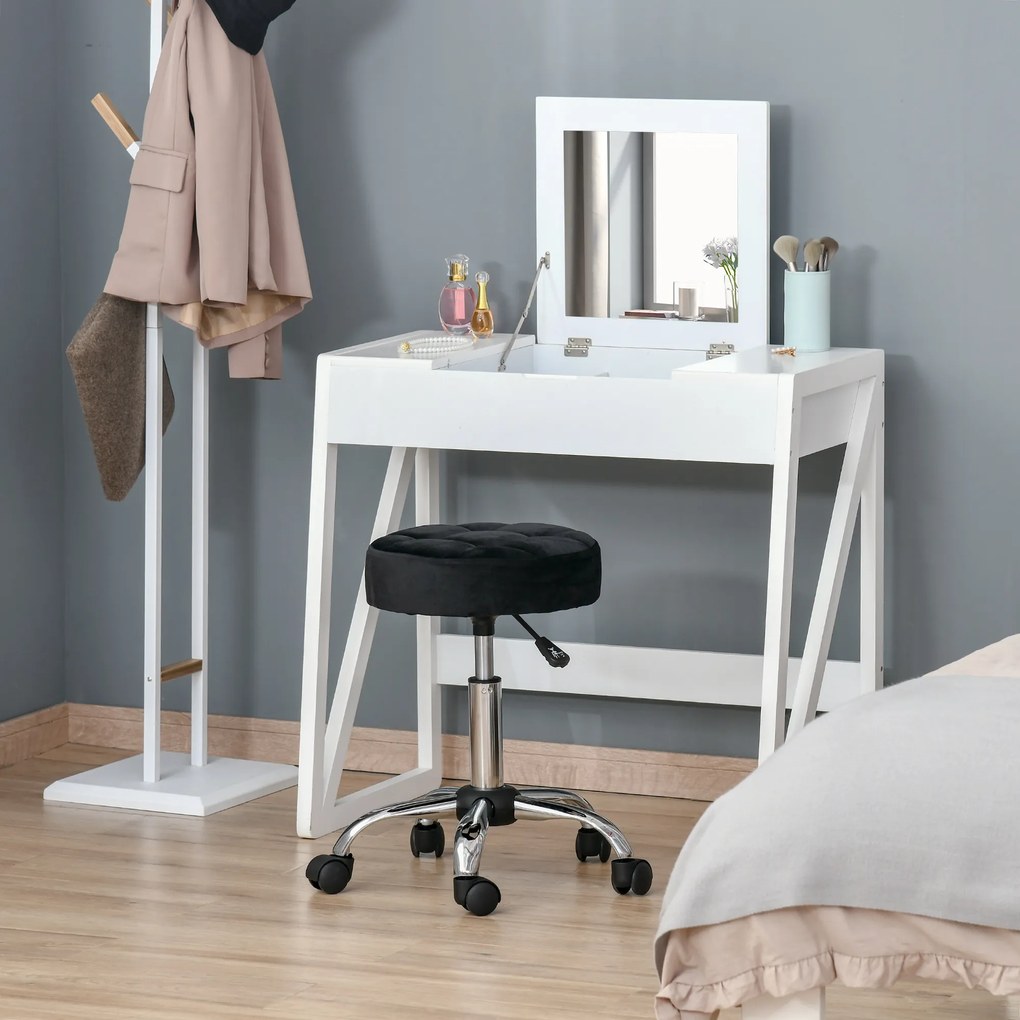Salonní židle HOMCOM s kolečky výškově nastavitelná otočná stolička na kolečkách sametová pěna na dotek chromová základna černá 35 x 35 x 49-61 cm pr…