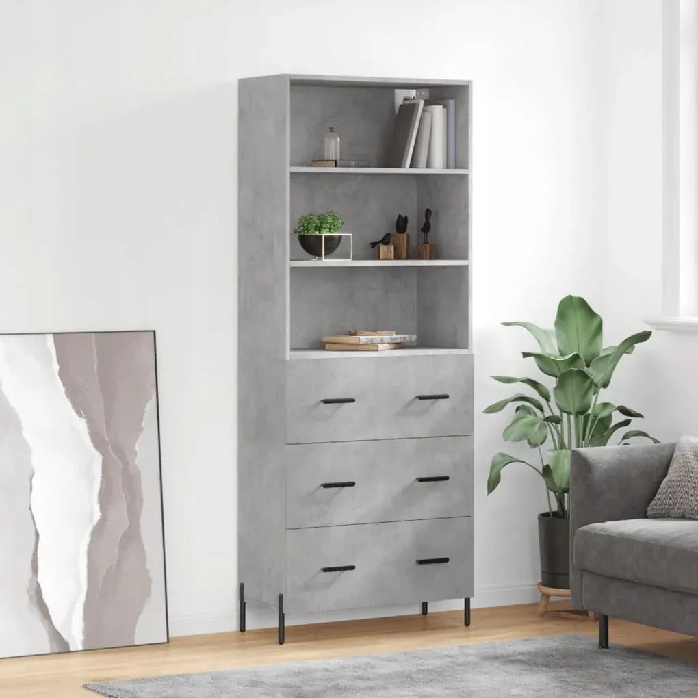 Fionshop 263888618 Skříň highboard betonově šedá 69,5x34x180 cm kompozitn