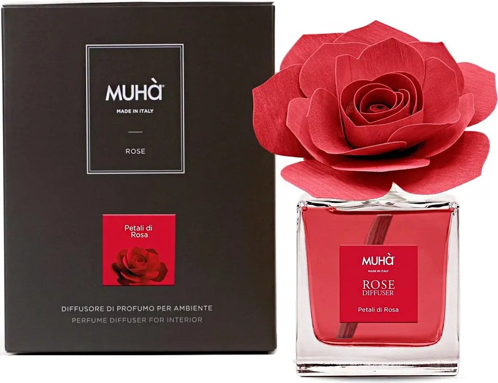 Muhà Rose difuzér s dřevěnou růží Petali di Rosa Objem: 200 ml