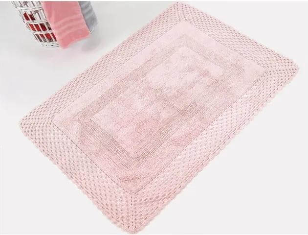 Růžová ručně tkaná koupelnová předložka z prémiové bavlny Lizz, 55 x 72 cm
