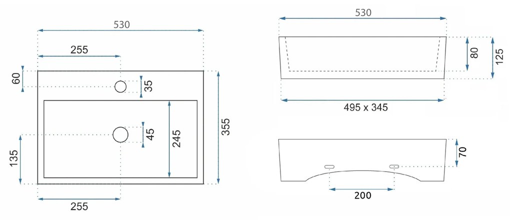 Keramické umyvadlo závěsné/na desku REA VALERIA bílé