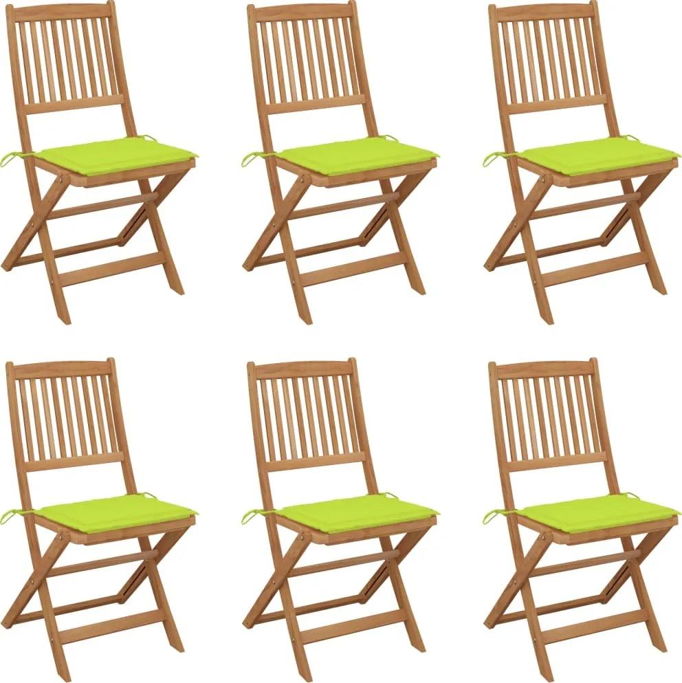 vidaXL Skládací zahradní židle s poduškami 6 ks masivní akácie [3075006] Barva: Zelená