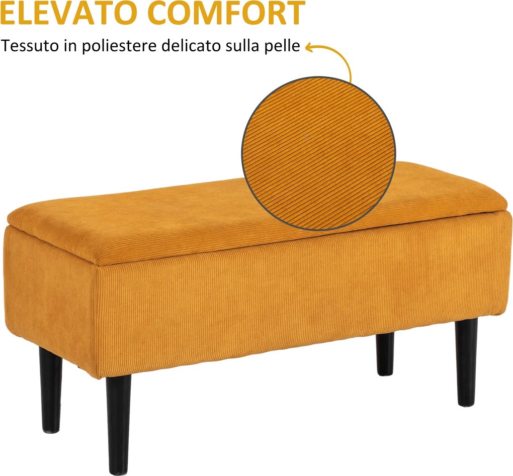 HOMCOM úložná lavička 47L s polyesterovým potahem do ložnice a předsíně, 95x38x45cm, Oranžová