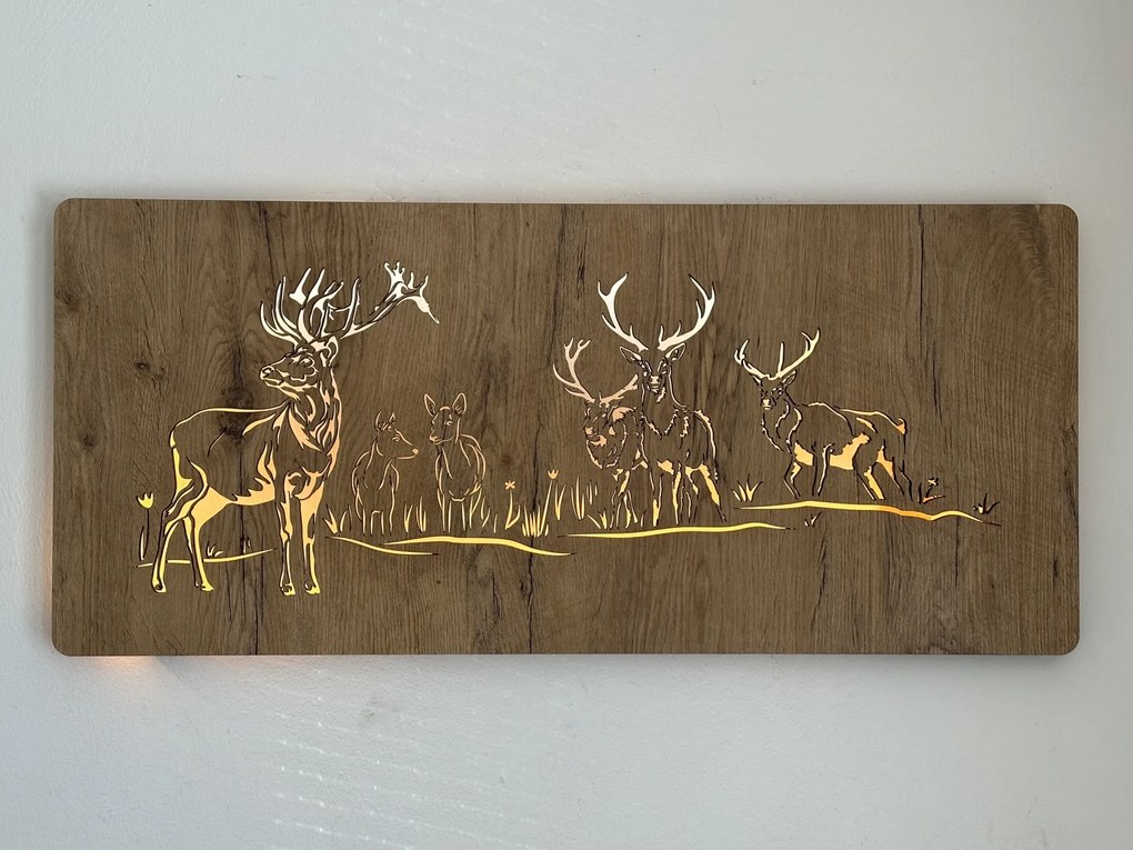 Li-Go "Jeleni" světelný obraz 230V 90x40 cm provedení povrchu: dub světlý