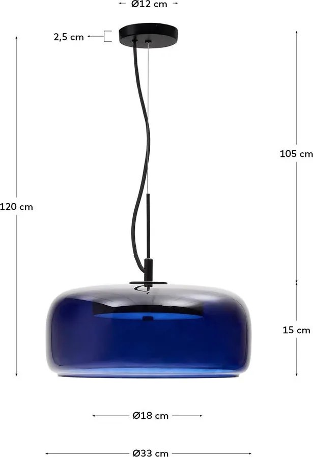Tmavě modré LED závěsné svítidlo se skleněným stínidlem ø 38 cm Reig – Kave Home