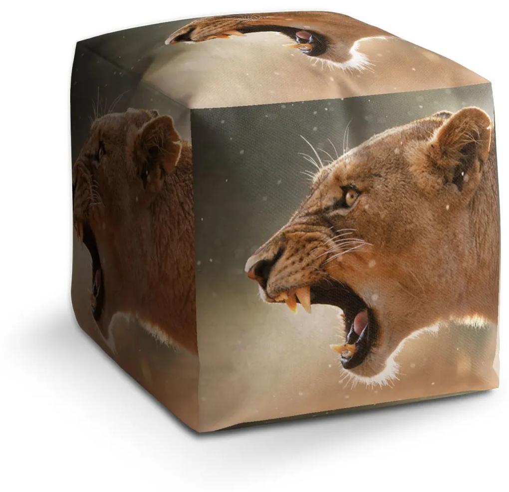 Sablio Taburet Cube Rozzuřená lvice: 40x40x40 cm