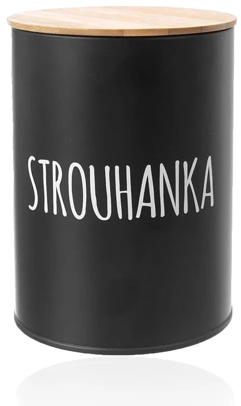 Orion Dóza na potraviny, plechová, černá, s bambusovým víkem, 1,3l,  STROUHANKA