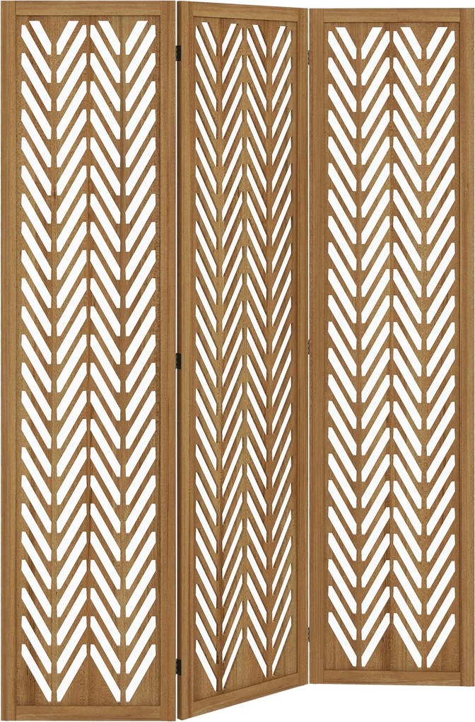 HOMCOM Skládací Paraván se 3 Panely 120x1.7x170 cm Přírodní Dřevo s Geometrickým Vzorem pro Kancelář a Ložnici | Aosom