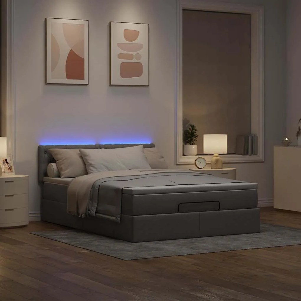 Osmanská postel s matrací & LED Taupe 140x200 cm Látka 3312399