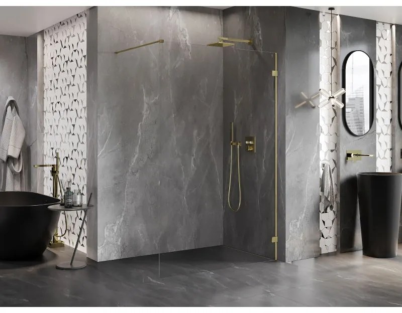 Mexen Lunar sprchová stěna pravá 50 x 200 cm, 8mm čiré sklo, zlatá lesklá, 830-050-000-50-00-P
