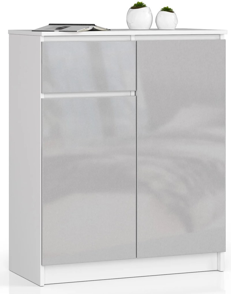Komoda K80 2D1SZ bílá/metalický lesk