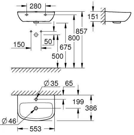 GROHE 39440000 - Umyvadlo BAU CERAMIC 553 × 386 mm keramika/bílá