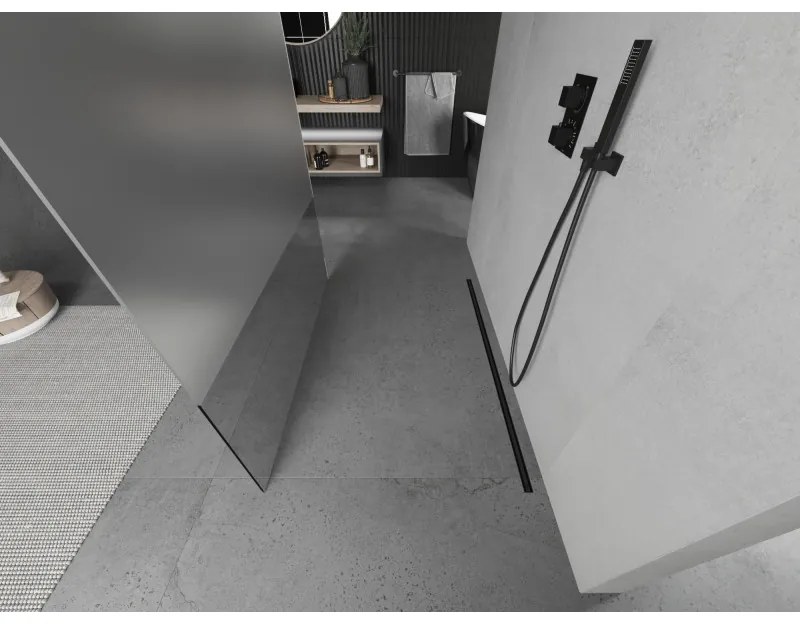 Mexen Kioto, průchozí sprchová zástěna 100 x 200 cm, 8mm čiré sklo/námraza, 2x černá stabilizační rozpěra, 800-100-002-70-35
