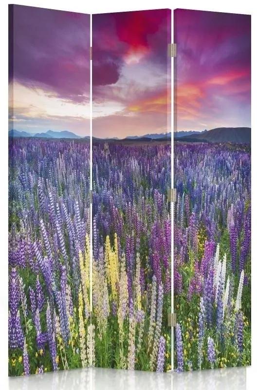 Ozdobný paraván, Louka plná květin - 110x170 cm, třídílný, obustranný paraván 360°