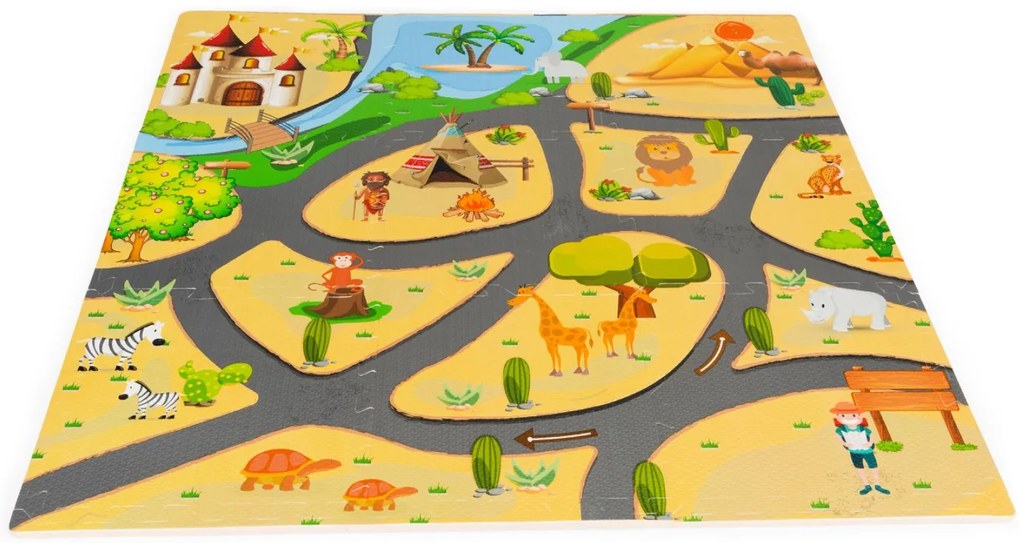 Dětské pěnové puzzle 93,5x93,5cm, hrací deka, podložka na zem Safari, 9 dílů, ECO Toys