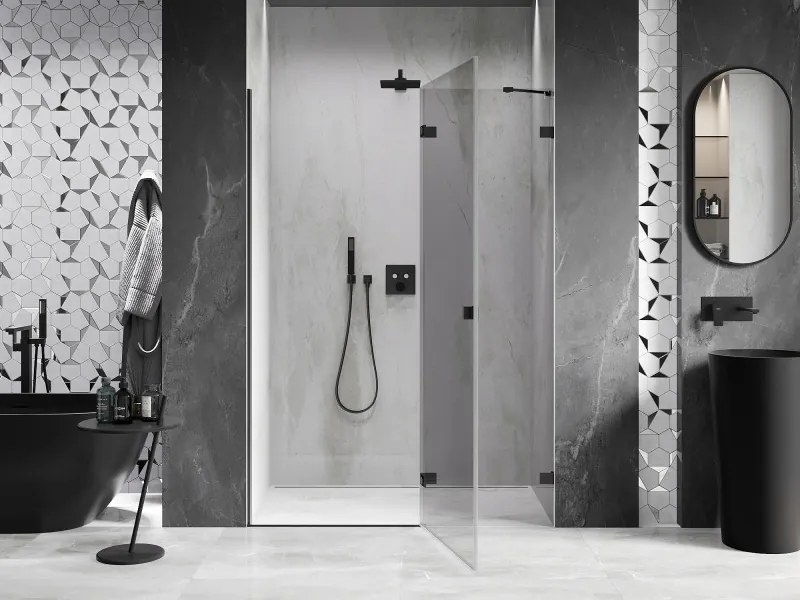 Mexen, Mexen Lunar pravé otočné sprchové dveře 130 cm, transparentní, černé - 834-130-000-70-00-P