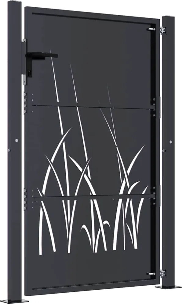 Zahradní branka antracitová 100 x 125 cm ocelová, design trávy 153168