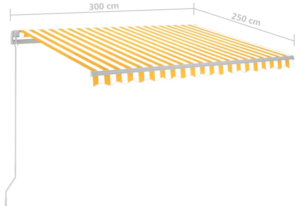 vidaXL Marketos Ručně zatahovací markýza s LED světlem 300 x 250 cm žlutobílá
