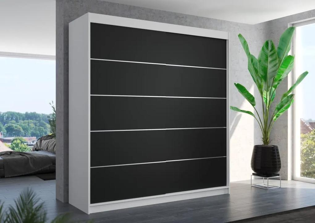 Šatní skříň s posuvnými dveřmi Spectra - 200 cm Barva: Černá/Bílá