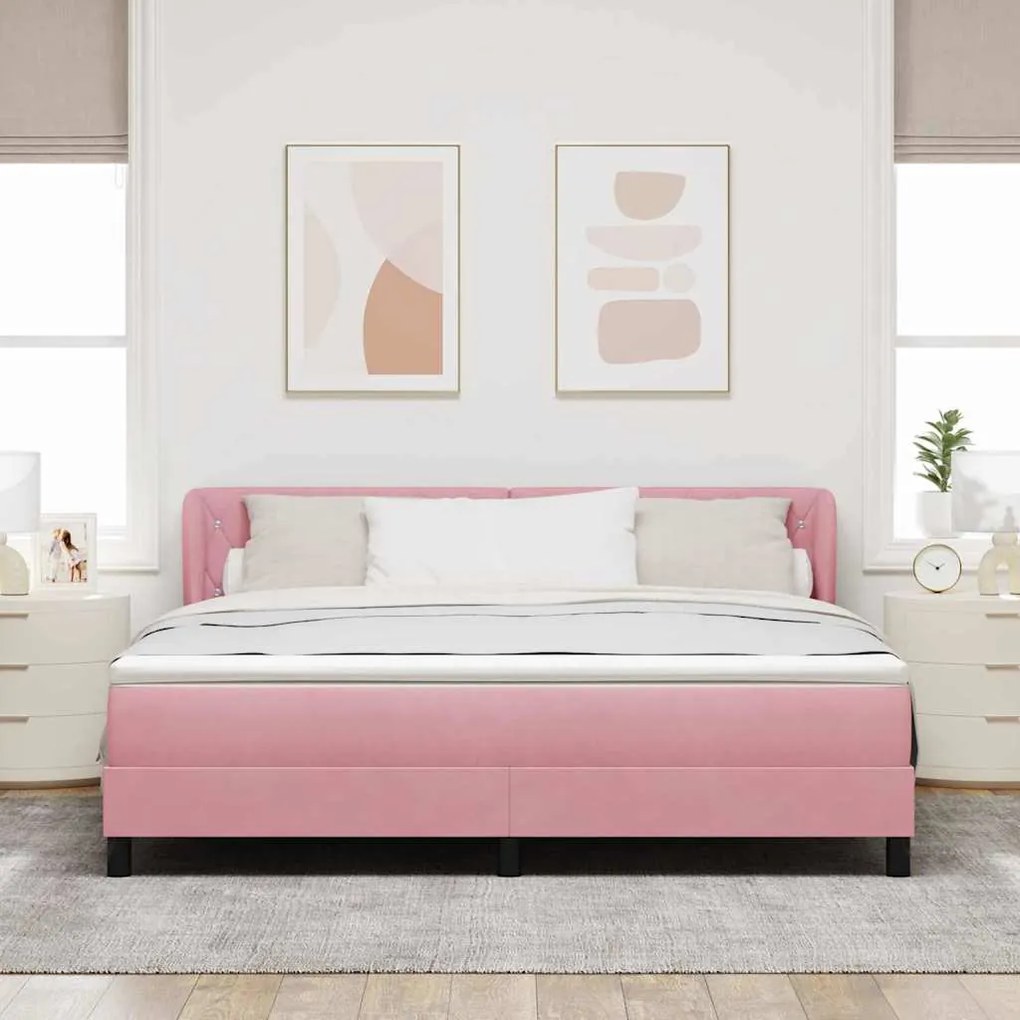 Postel s boxspringem s čelo Růžová 180 x 200 cm samet 3340351