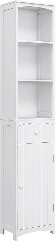 HOMCOM Vysoký Úzký Koupelnový Skříňka s 1 Šuplíkem a 3 Otevřenými Policemi, Moderní Styl pro Obývací Pokoj, Koupelnu, Kuchyň 34x24x170 cm Bílá