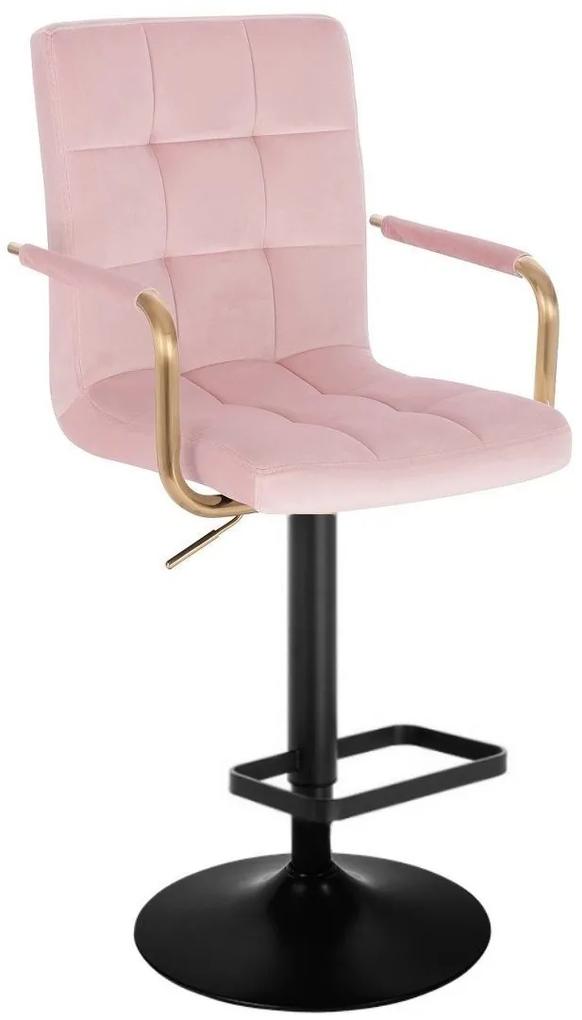 LuxuryForm Barová židle VERONA GOLD VELUR na černém talíři - růžová