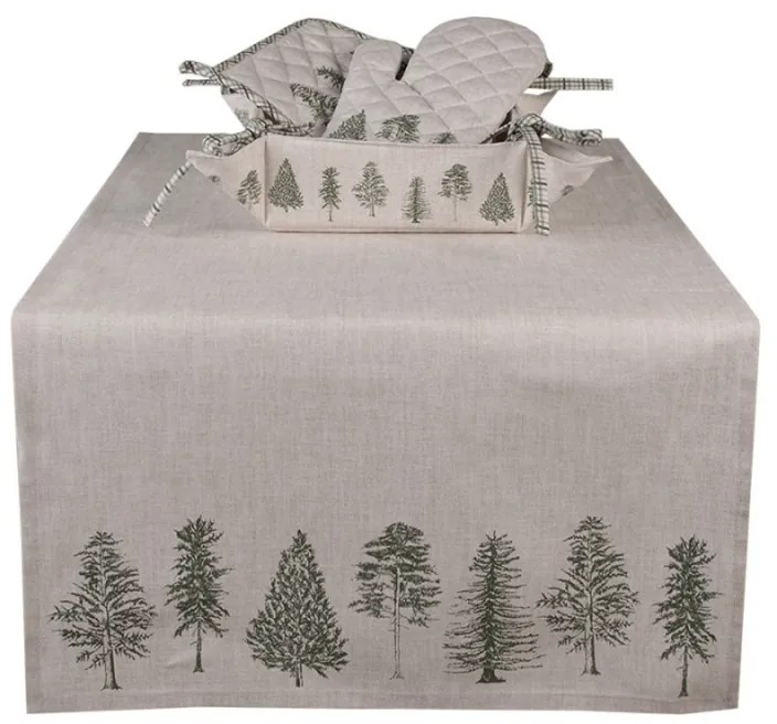 Přírodní bavlněný běhoun se vzorem jehličnatých stromů Natural Pine Trees – 50x140 cm