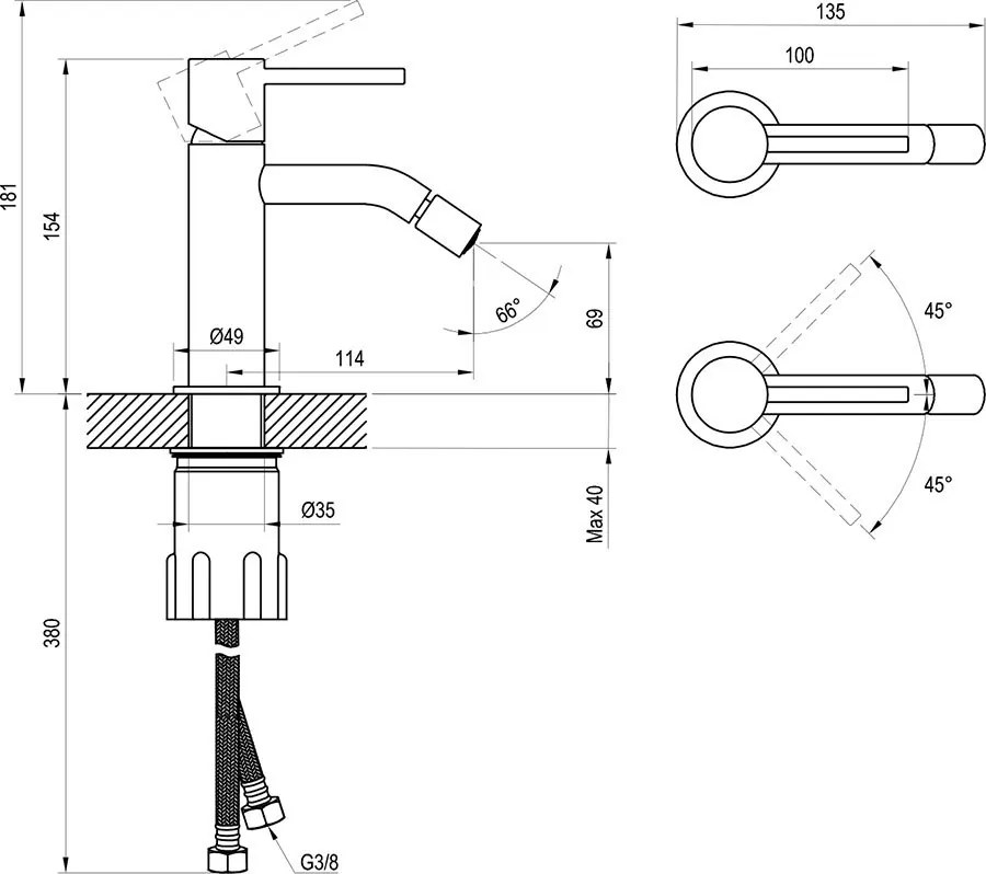 Ravak - Bidetová stojánková baterie Espirit 154 mm, bez výpusti - chrom