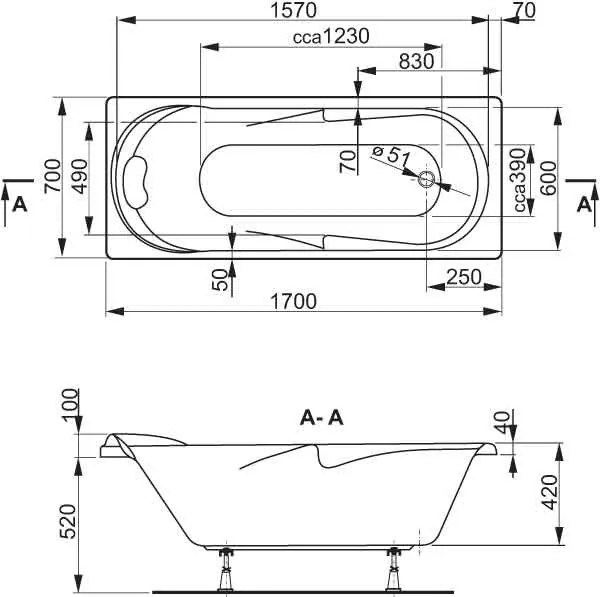 Vagnerplast Minerva 170 x 70 cm VPBA177MIA2X-04 vana vč. noh