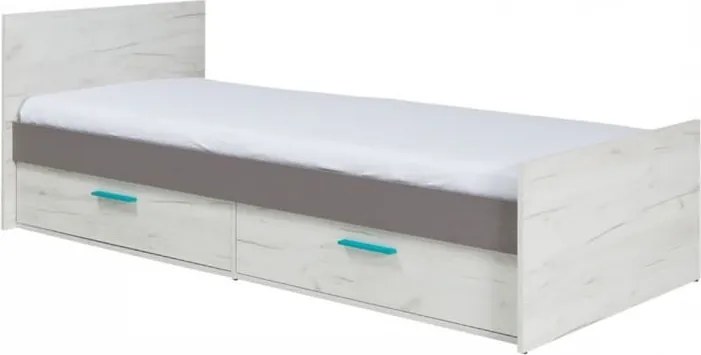 Mdx Postel ROBIN 90 x 200 cm - Dub bílý/šedá Barva rukojetí: Žlutá 03