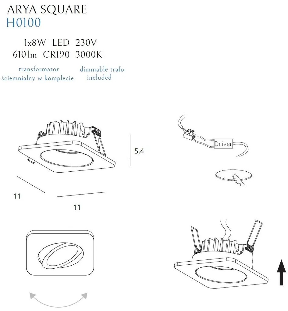 Maxlight H0100 ARYA SQUARE Zápustné svítidlo stmívatelné, bílé