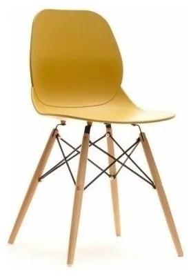 design4life Moderní jídelní židle SWEN Hořčicově žlutá - dřevěná podnož