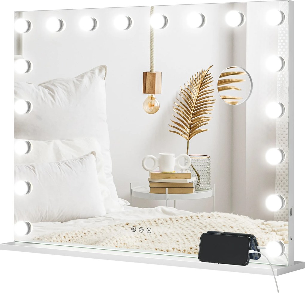 HOMCOM Hollywood Mirror s 18 LED diodami Make-up Mirror 80x60 cm Toaletní zrcadlo se 3 barvami světla, nastavitelný jas