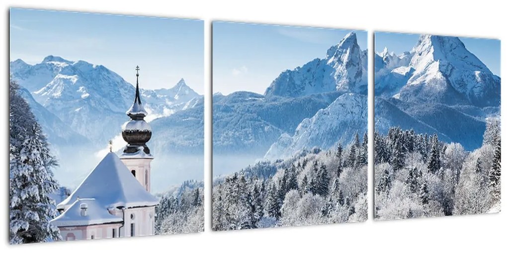 Kostel v horách - obraz zimní krajiny