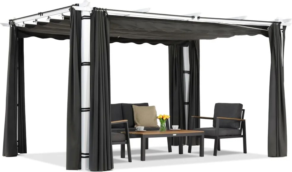Terasová pergola Barbados 3x4 m se závěsy Garden Point bílo-antracitová