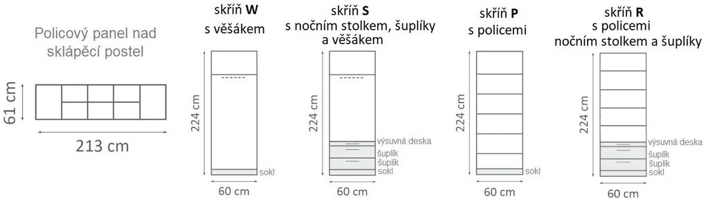 Skříň ke sklápěcí posteli HORIZONTÁLNÍ - program