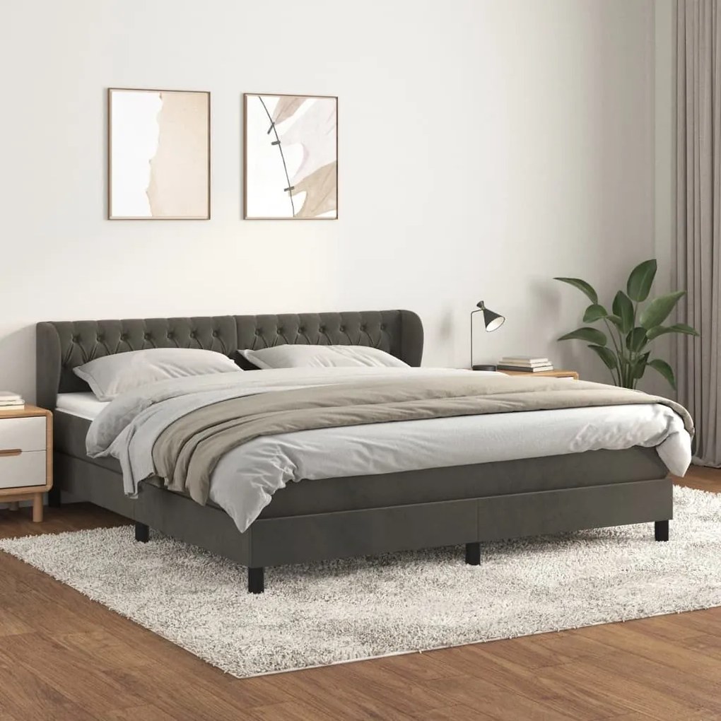 Box spring postel s matrací tmavě šedá 160x200 cm samet,  3127680