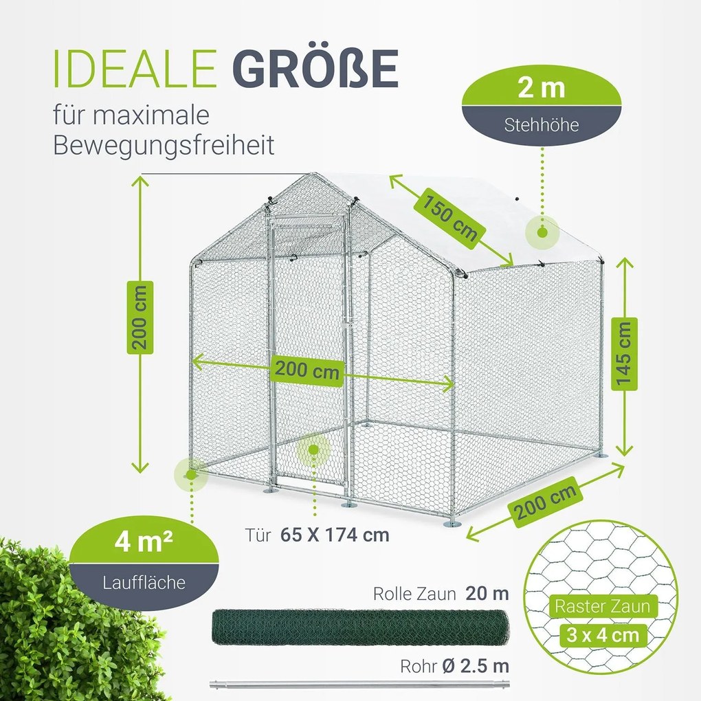 Juskys Venkovní výběh pro slepice HLS25T Velikost: 3 × 6 × 2 m