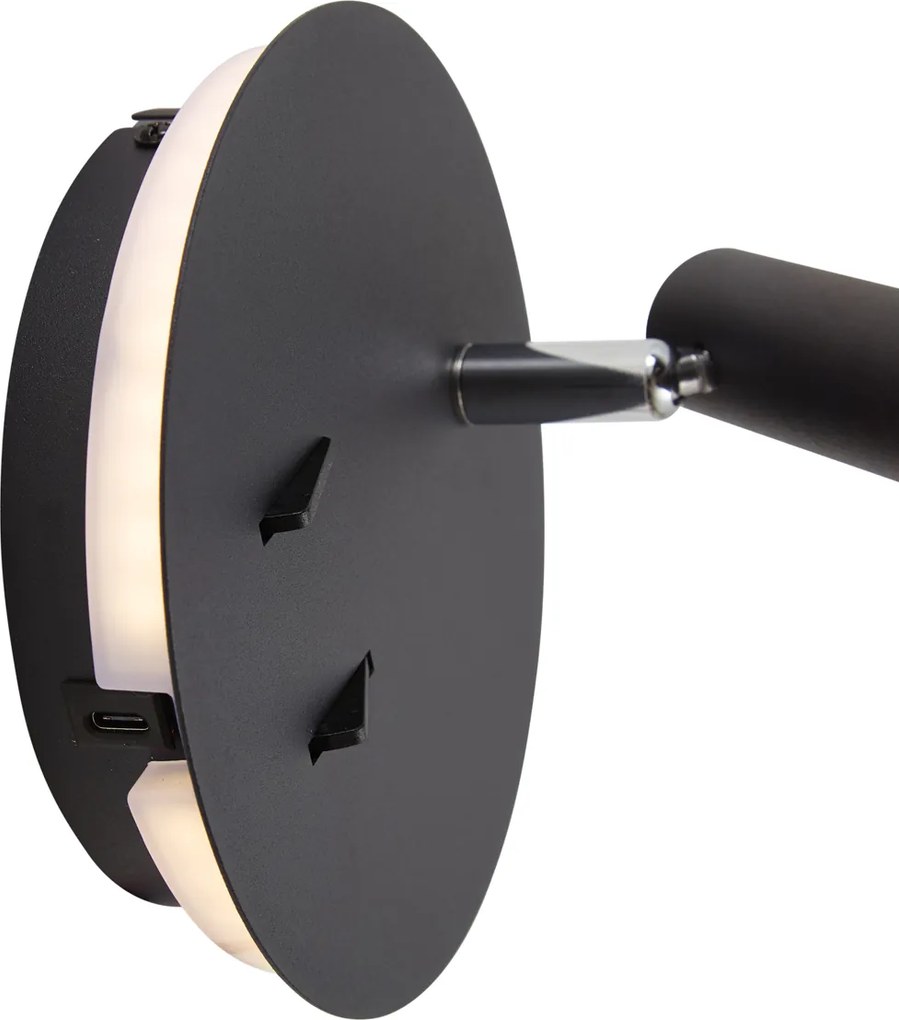 Moderní černá nástěnná lampa vč. LED s USB-C - Croft