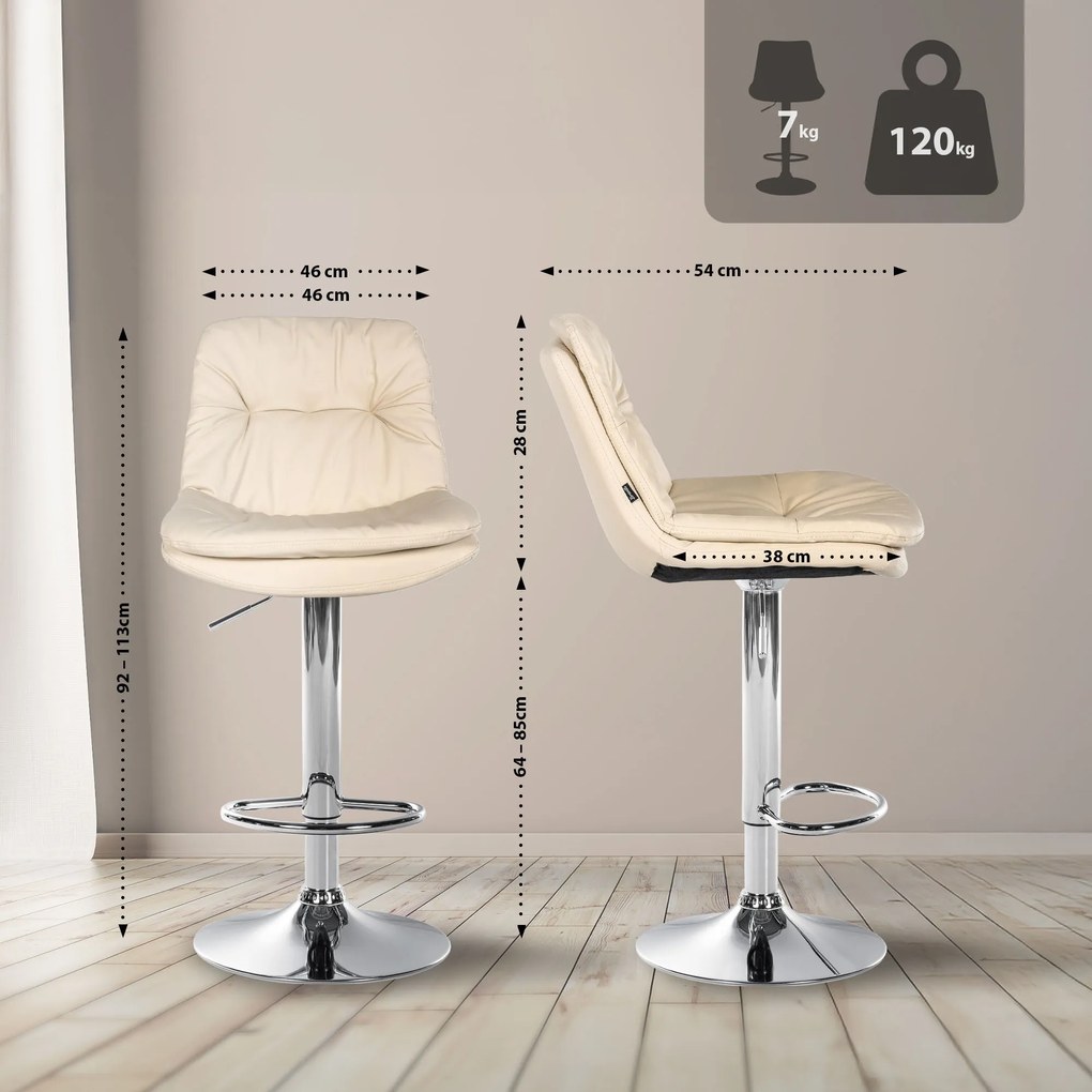 Barová židle Laurel umělá kůže chromovaná konstrukce – krémová