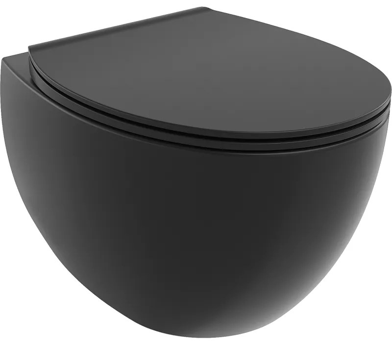 Mexen Egg, závěsná WC mísa Rimless s duroplastovým sedátkem s pomalým zavíráním, černá matná, 30245070