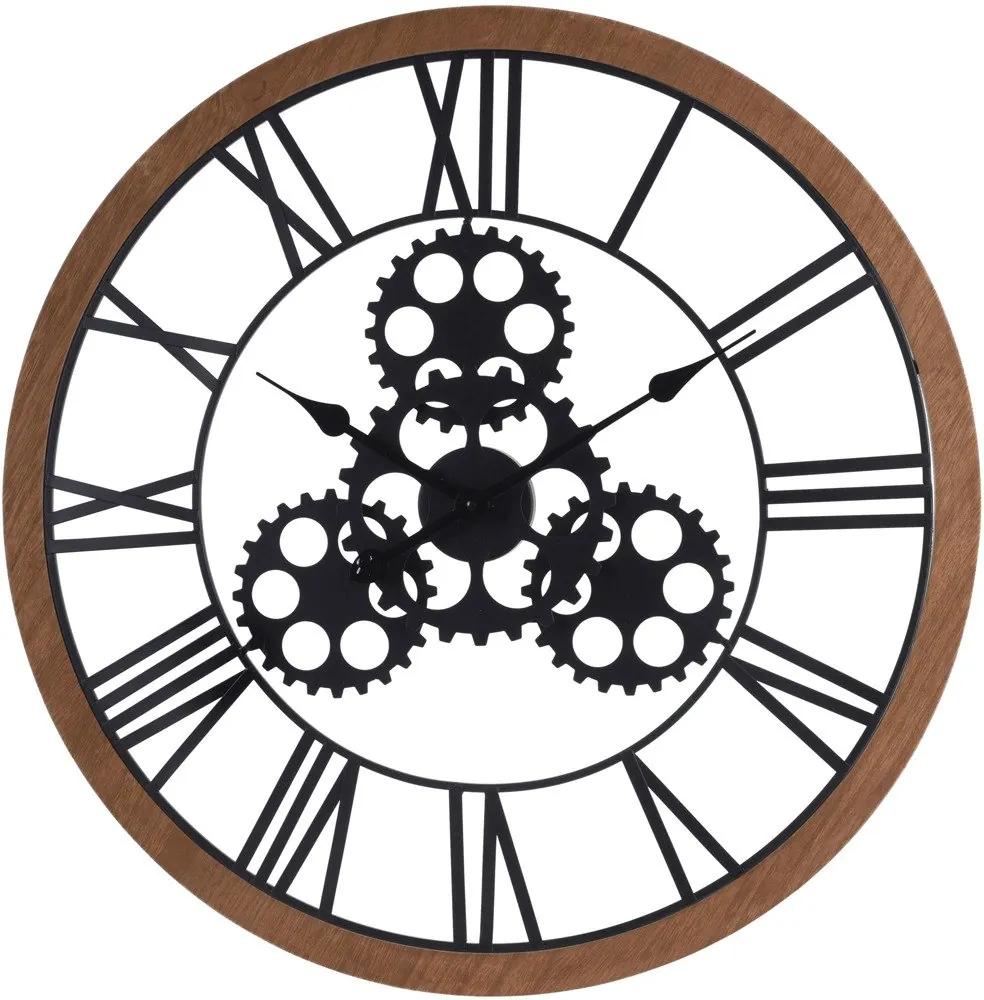 Černé nástěnné hodiny z kovu a dřeva, velké nástěnné hodiny ve tvaru kola,  inspirovaný průmyslovou estetikou (8719202914092) | BIANO